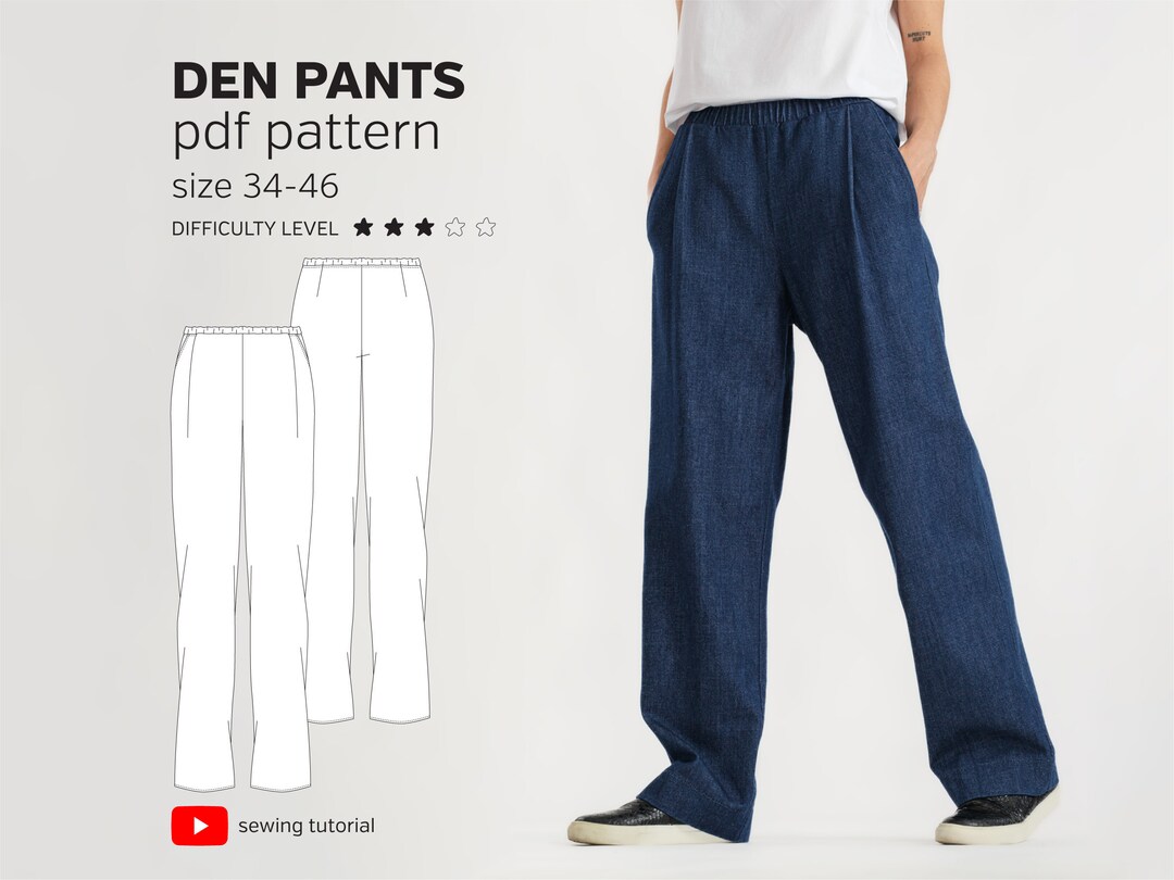 Pleated Wide Leg Pants Sewing Pattern With Elastic Waist (PDF Pattern ...