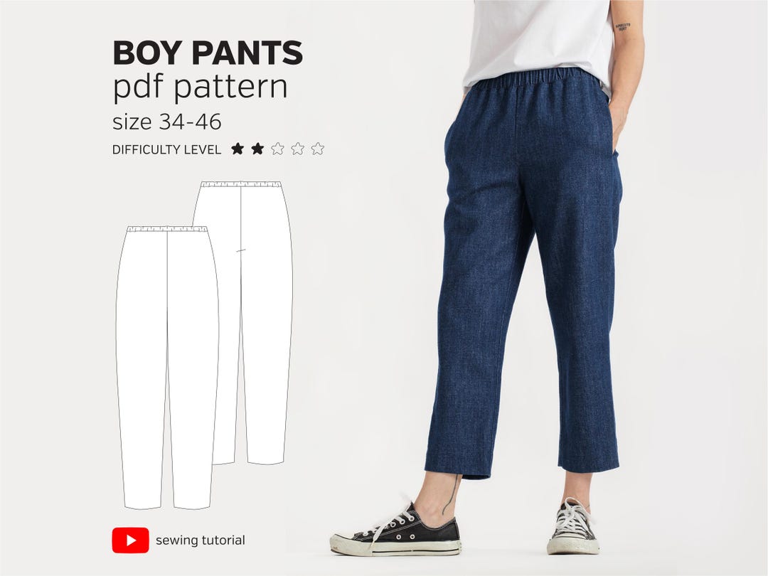 Elastic Waist Pants Sewing Pattern: Relaxed Fit Women's Trousers (size ...