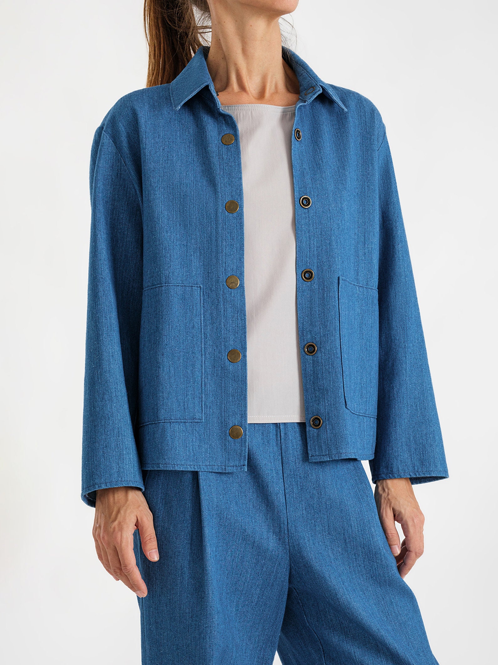 Boxy Cut Denim Jacket With Patch Pockets for Women Size 34-46 DEN ...