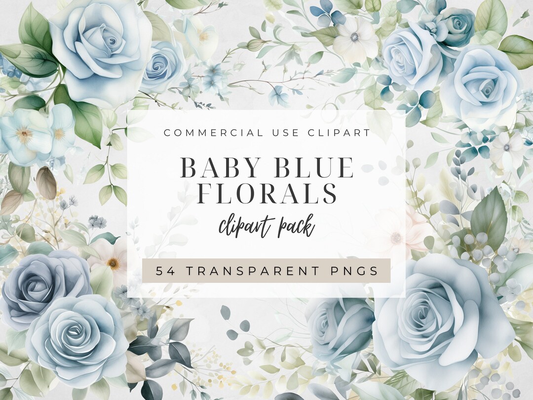 Baby Blue Roses, Florals Clip Art Bundle PNG, Pale Blue, Weddings ...
