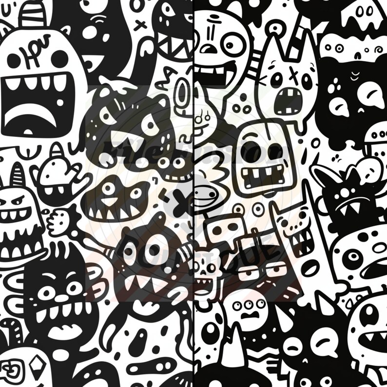 Black and White Doodles Digital Paper, JPG, 12 Patterns, Doodles ...