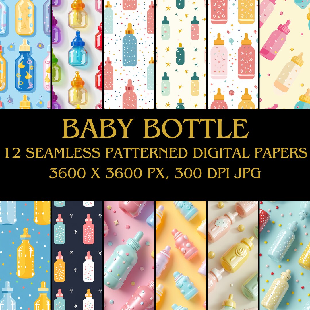 Baby Bottle Digital Paper, JPG, 12 Patterns, Baby Bottles Pattern ...