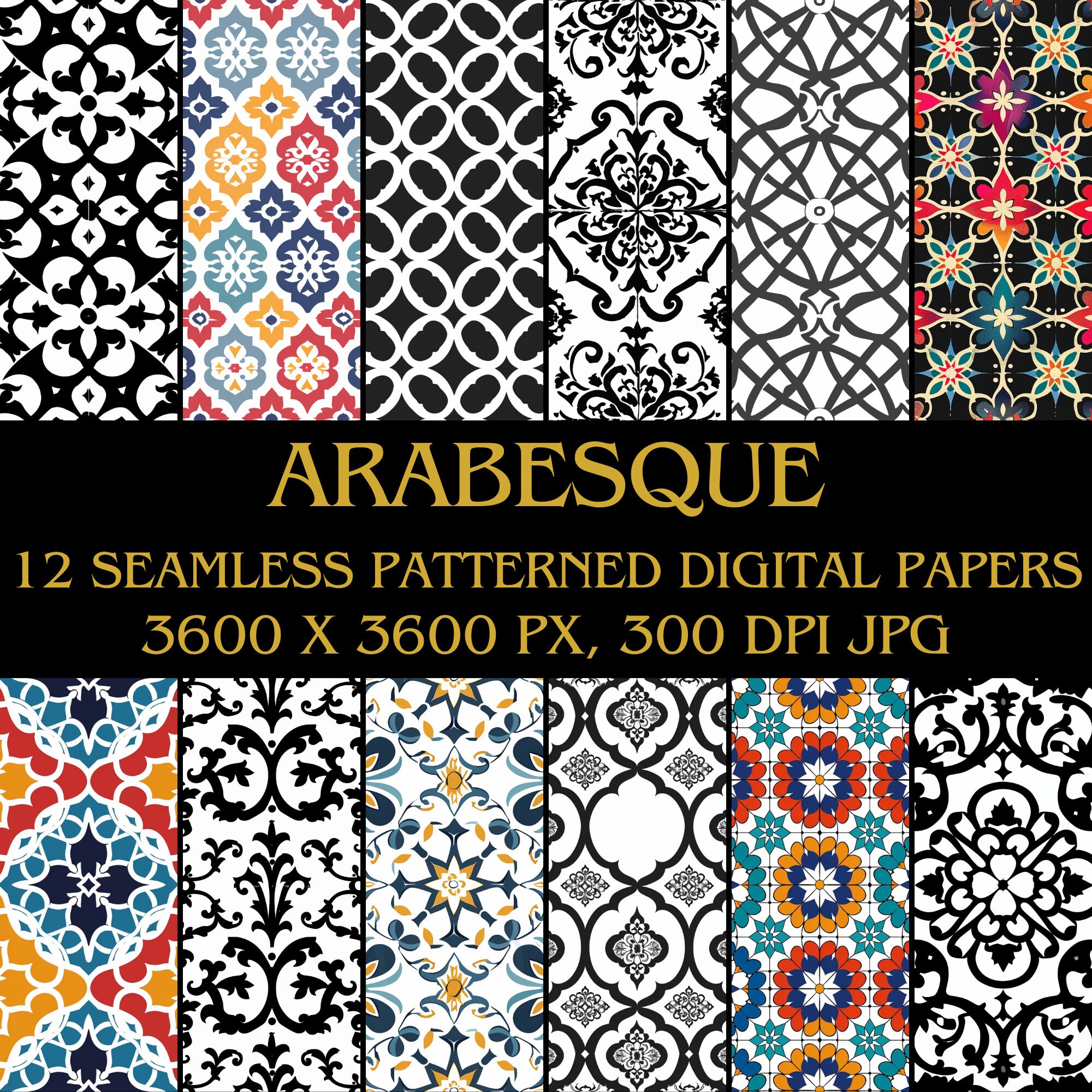 Arabesque Pattern Digital Paper, JPG, 12 Patterns, Arabesque Pattern ...