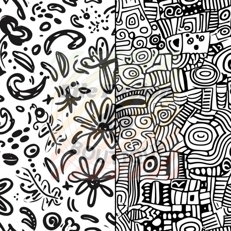 Black and White Doodles Digital Paper, JPG, 12 Patterns, Doodles ...