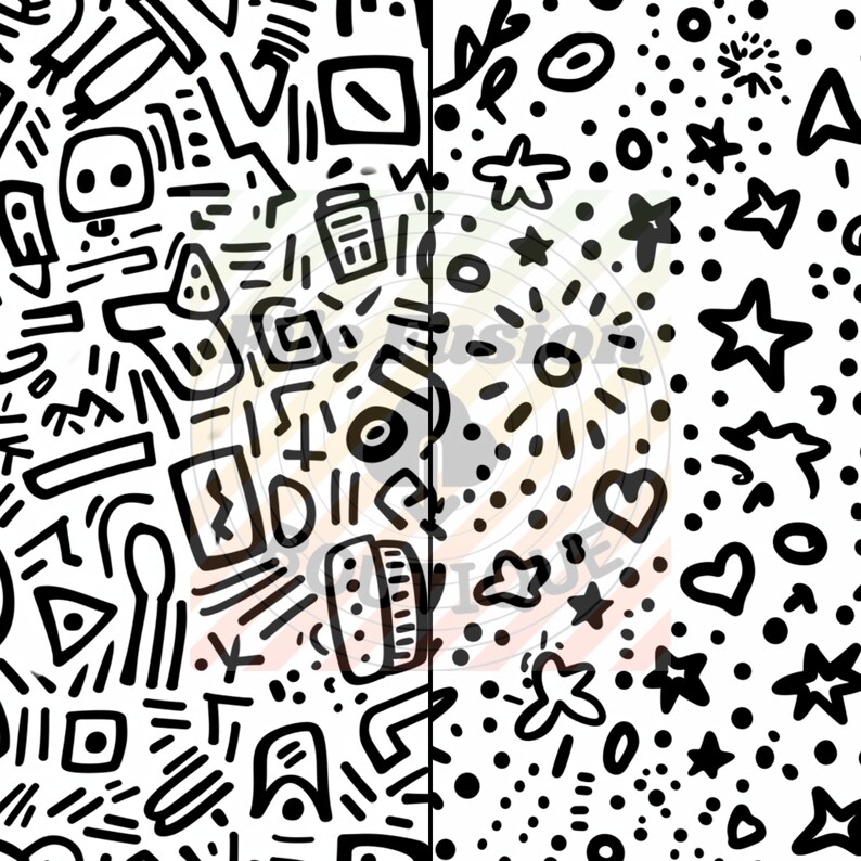 Black and White Doodles Digital Paper, JPG, 12 Patterns, Doodles ...