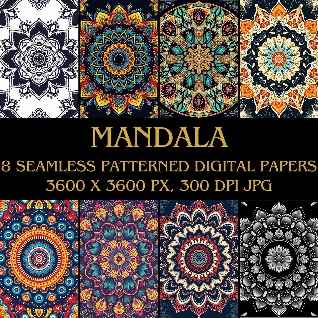 Mandala Digital Paper, JPG, 8 Patterns, Mandala Pattern, Mosaic Digital ...