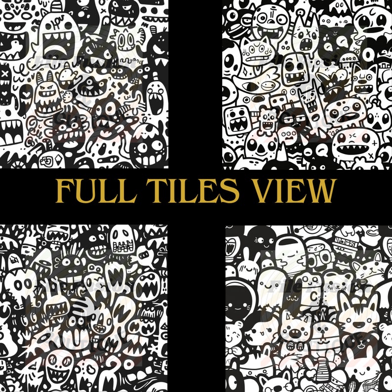 Black and White Doodles Digital Paper, JPG, 12 Patterns, Doodles ...