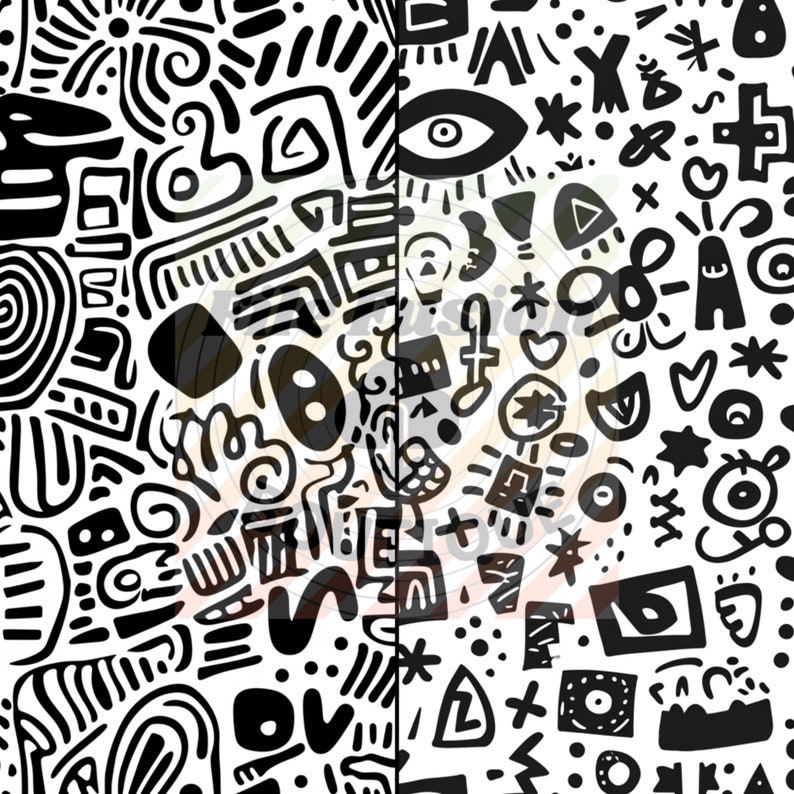 Black and White Doodles Digital Paper, JPG, 12 Patterns, Doodles ...