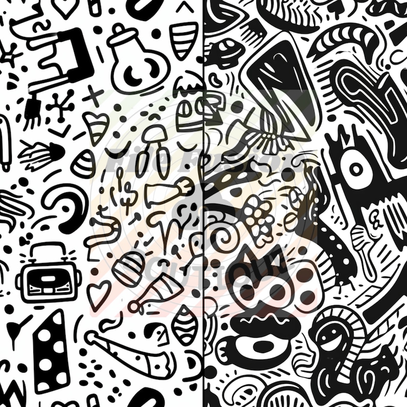 Black and White Doodles Digital Paper, JPG, 12 Patterns, Doodles ...