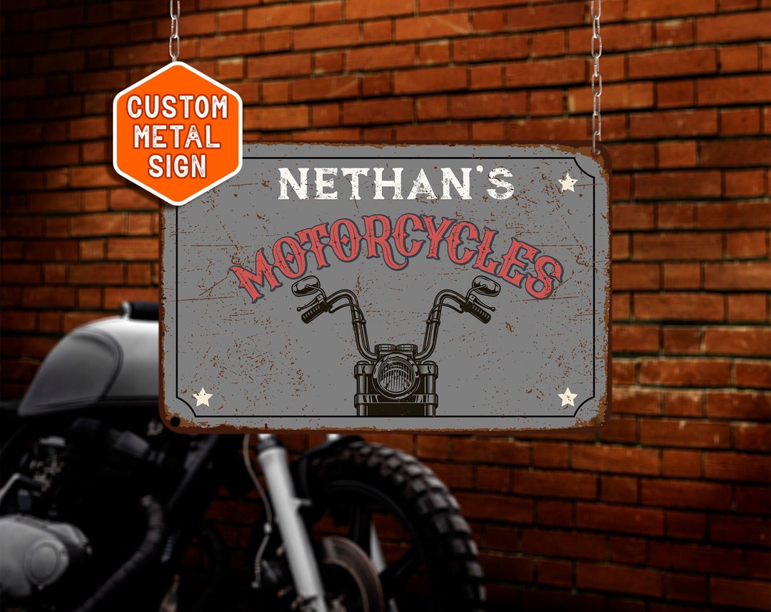 Custom Motorcycles Sign, Custom Metal Motorcycle Sign, Garage Sign ...