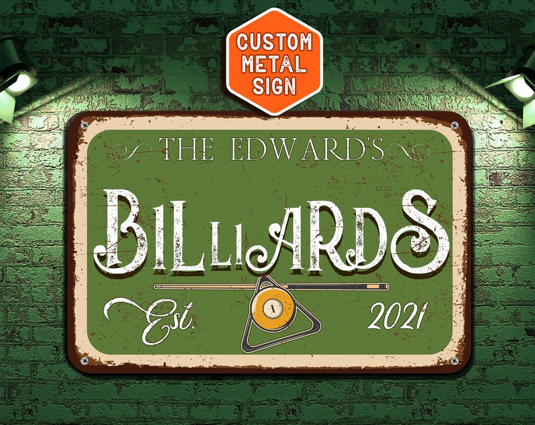Custom Billiards Metal Sign, Pool Billiards Retro Sign, 8 Ball Vintage ...