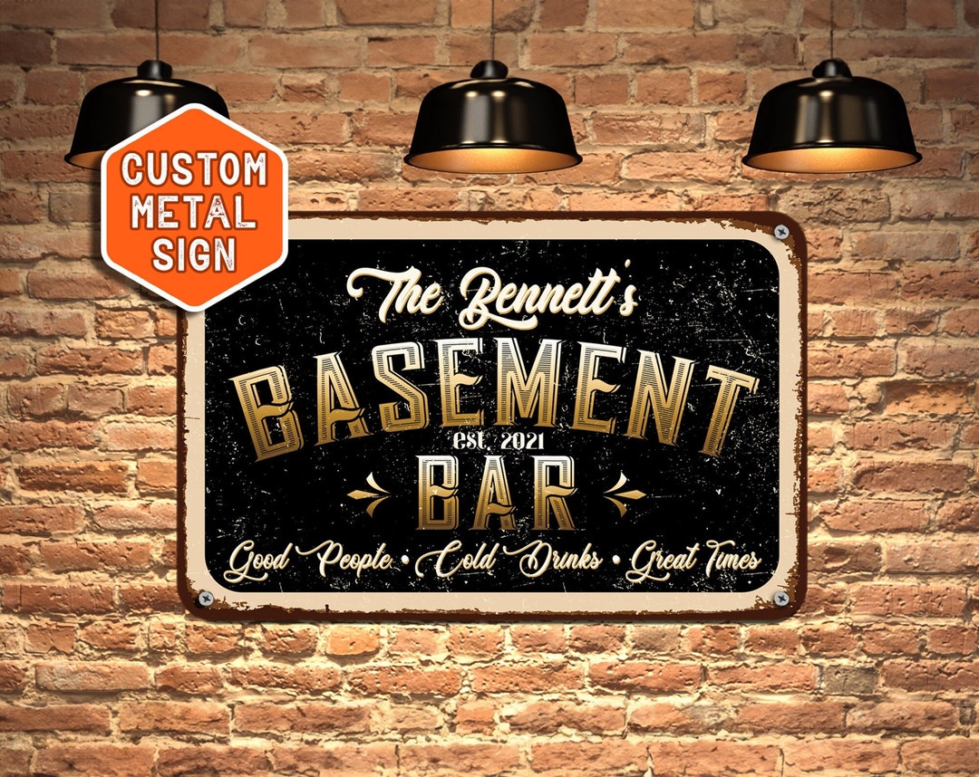 Custom Basement Bar Metal Sign, Retro Basement Sign, Vintage Tinplate ...
