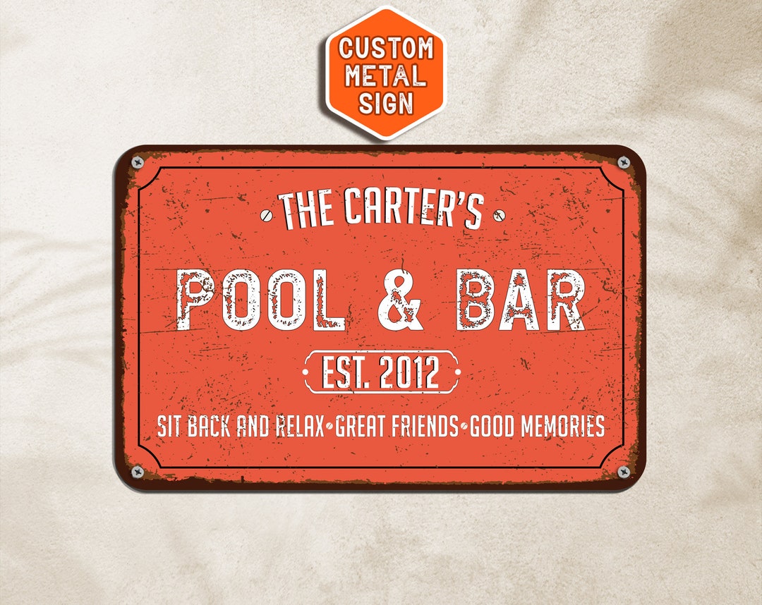 Pool & Bar Sign for Pool Patio, Personalized Backyard Bar Sign, Rustic ...