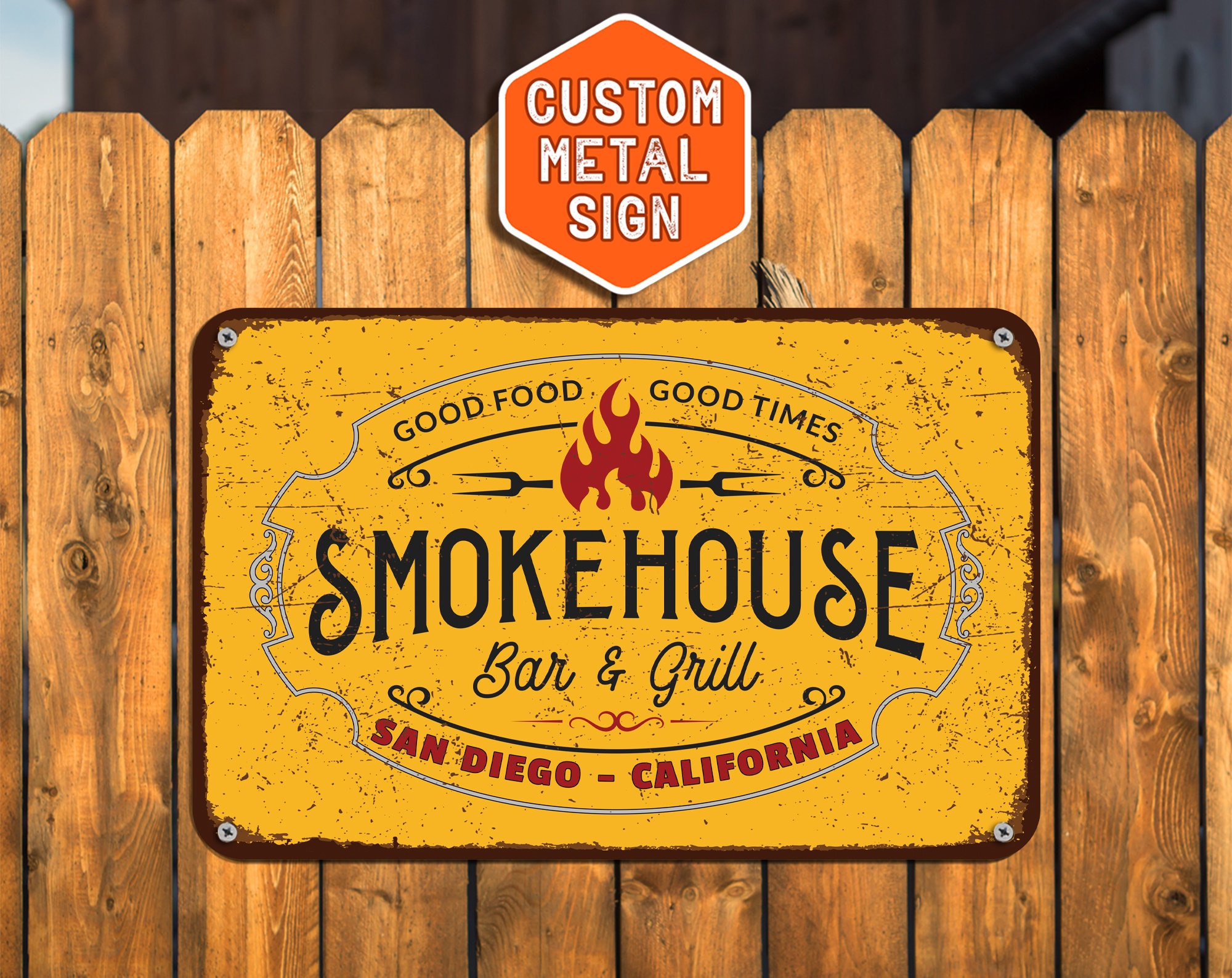 The Smokehouse Sign, Personalized Home of World Famous Wood Fire BBQ ...