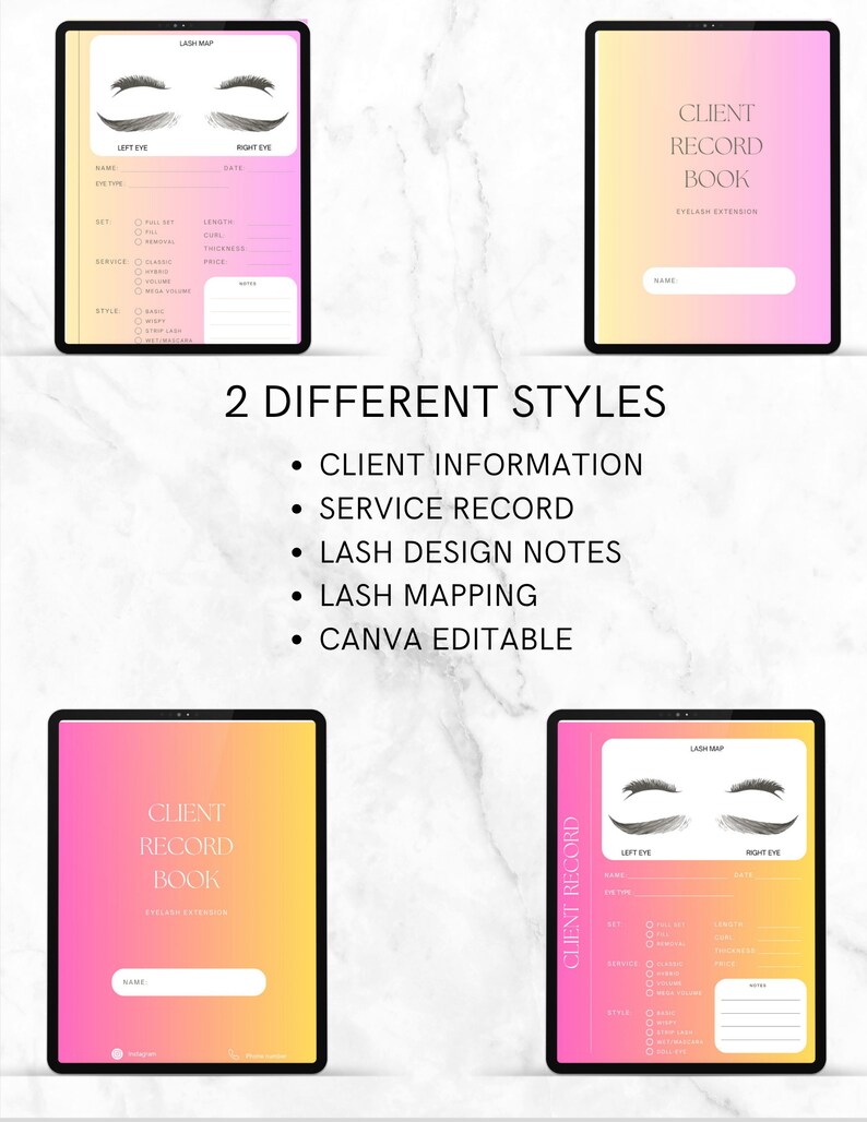 Lash Client Record, Digital Lash Tech Client Record Book, Digital ...
