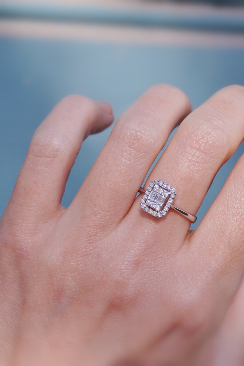 14k Gold Baguette Diamond Ring, Diamond Engagement Ring, Women's ...