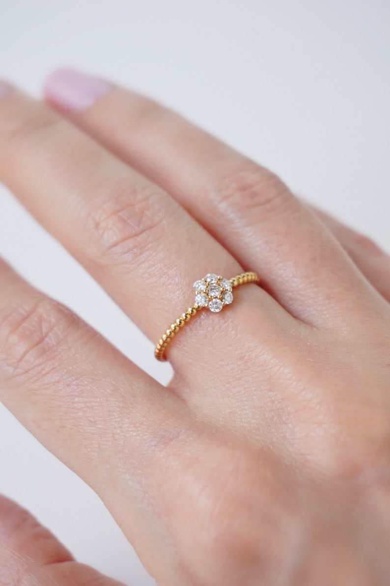 14K Gold Diamond Ring, Flower Diamond Ring, Natural Diamond Ring ...