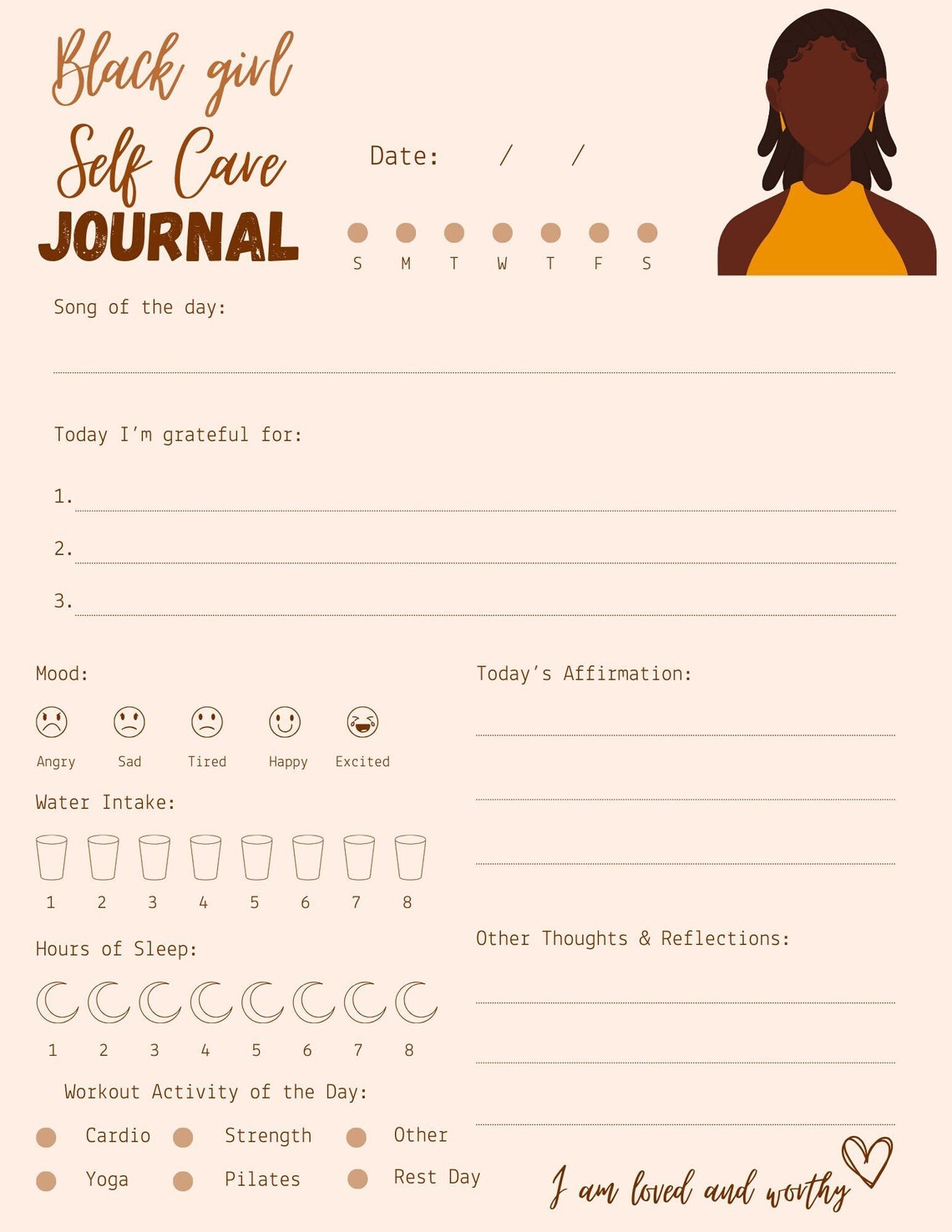 Daily Self Care Journal Printable, Black Girl Planner, Black Girl Self ...