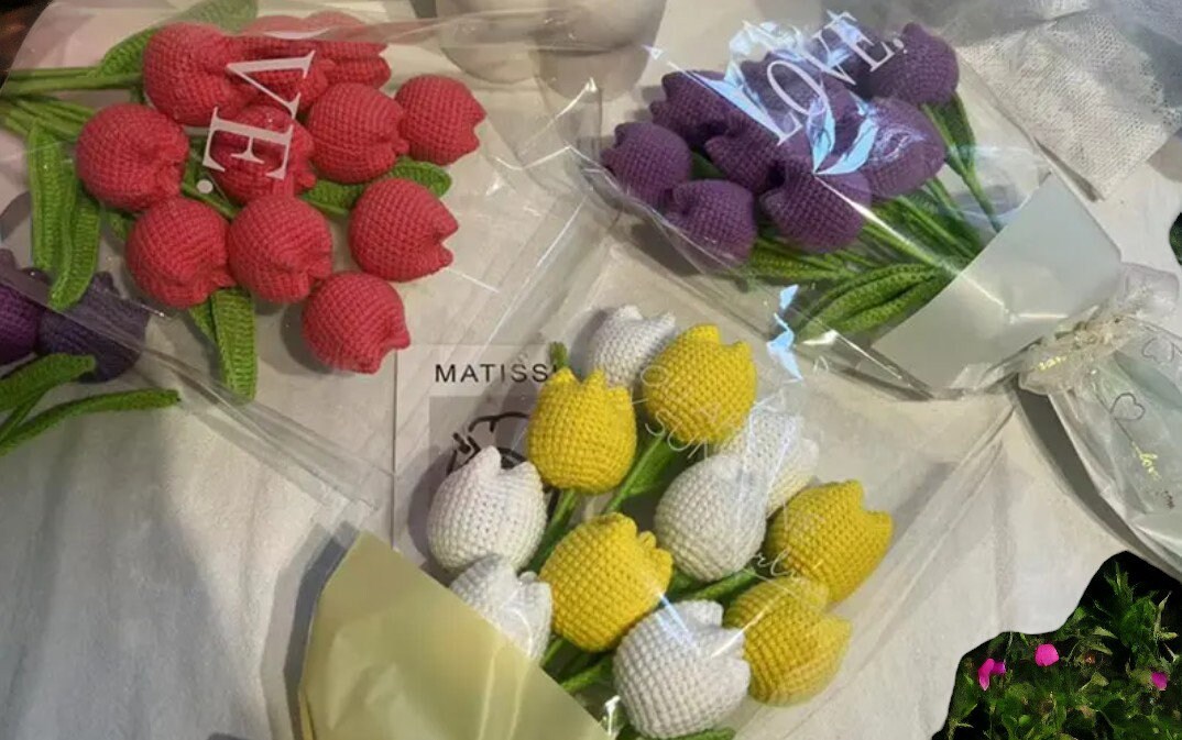 Tulip Flowers Handmade-mothers Day Gift-crochet Flower Gift Knitted ...