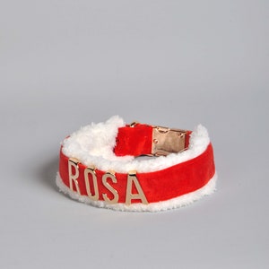 Red Personalized Dog Collar, Gold Letter Plush Personalized Collar ...