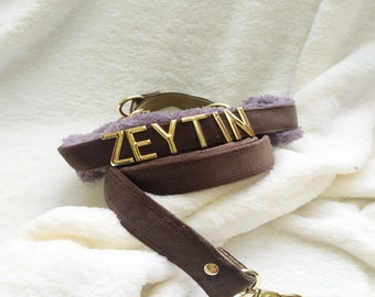 Red Personalized Dog Collar, Gold Letter Plush Personalized Collar ...