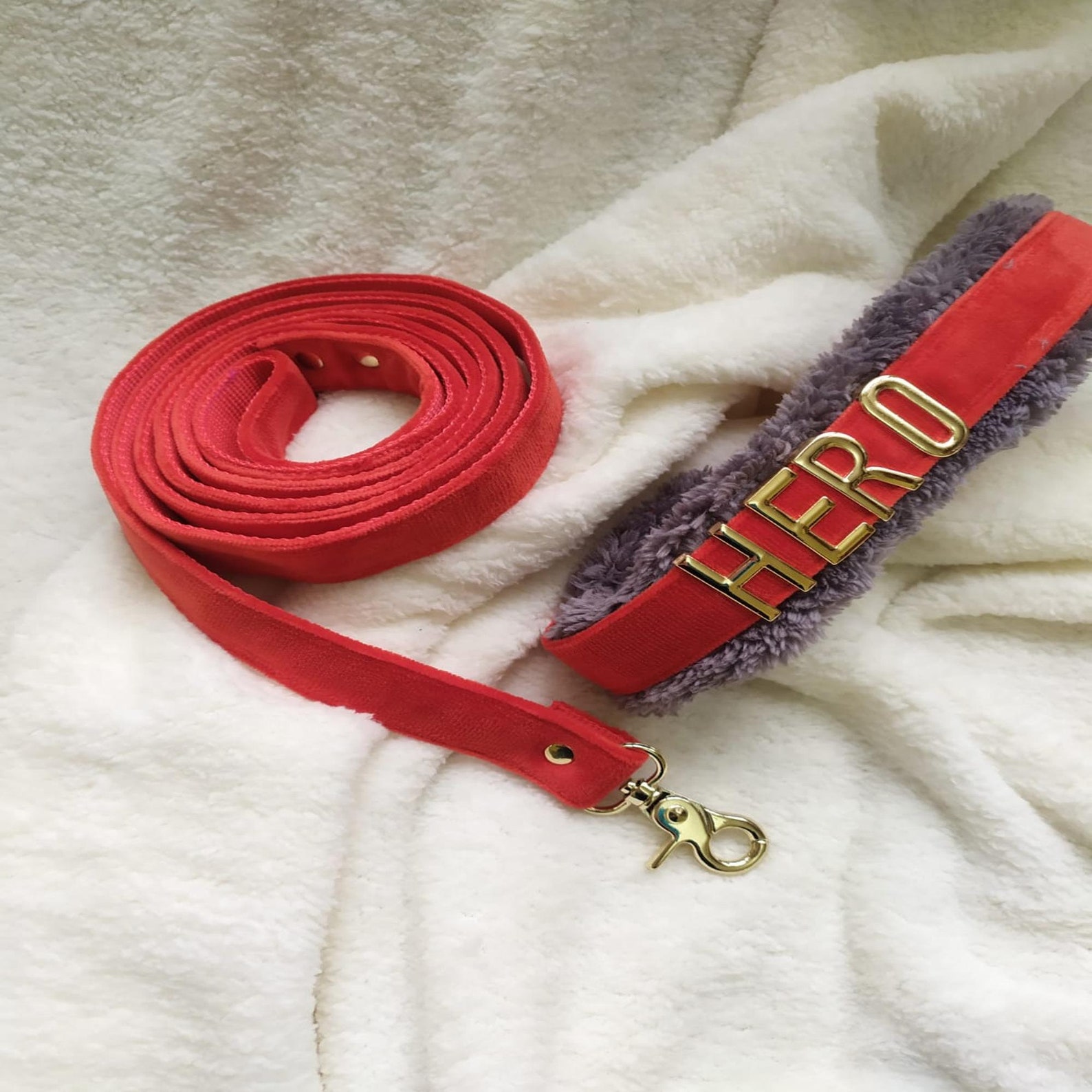 Red Personalized Dog Collar, Gold Letter Plush Personalized Collar ...