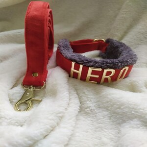 Red Personalized Dog Collar, Gold Letter Plush Personalized Collar ...