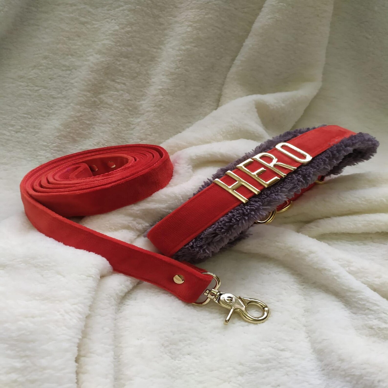 Red Personalized Dog Collar, Gold Letter Plush Personalized Collar ...