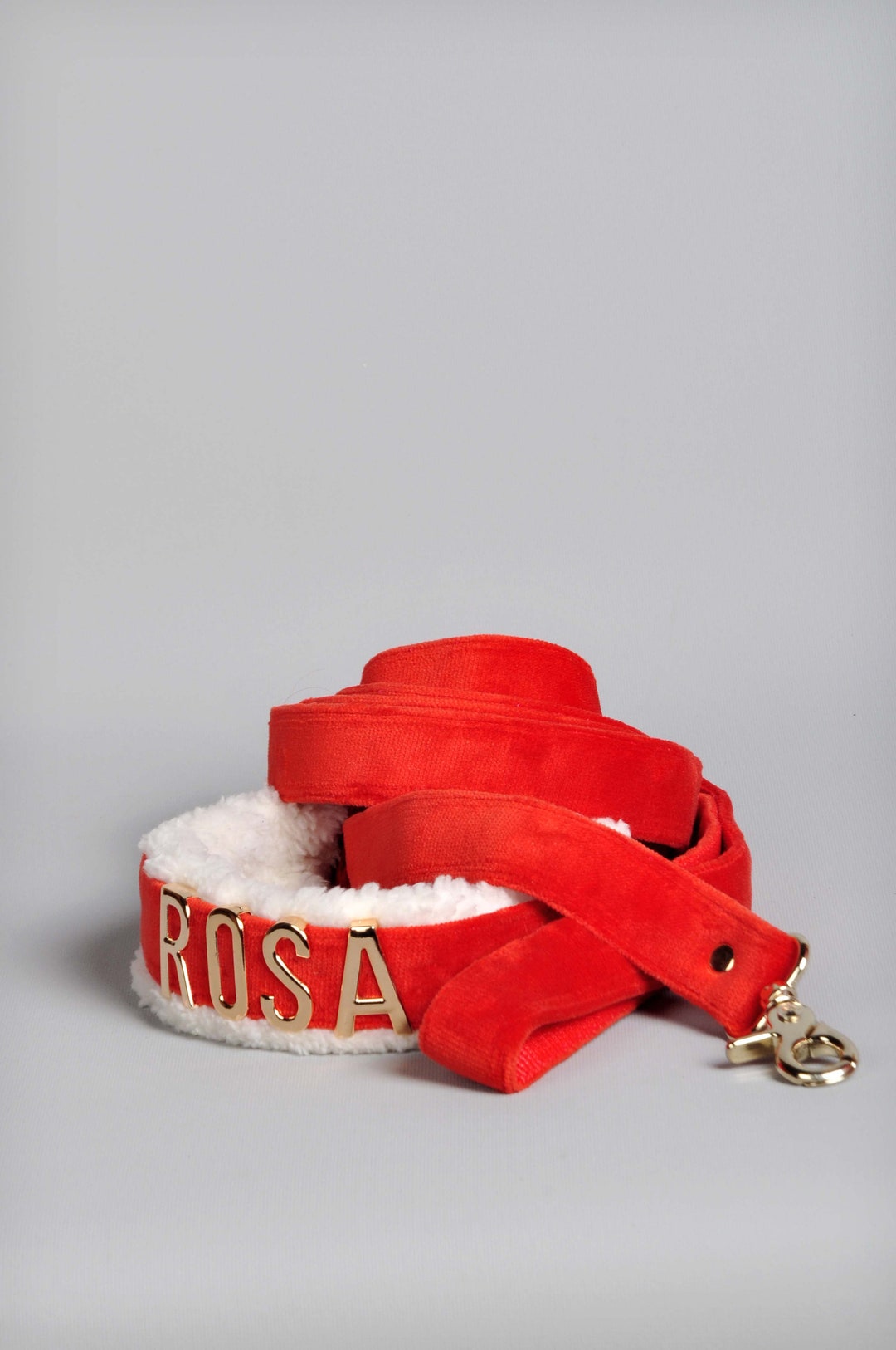 Red Personalized Dog Collar, Gold Letter Plush Personalized Collar ...
