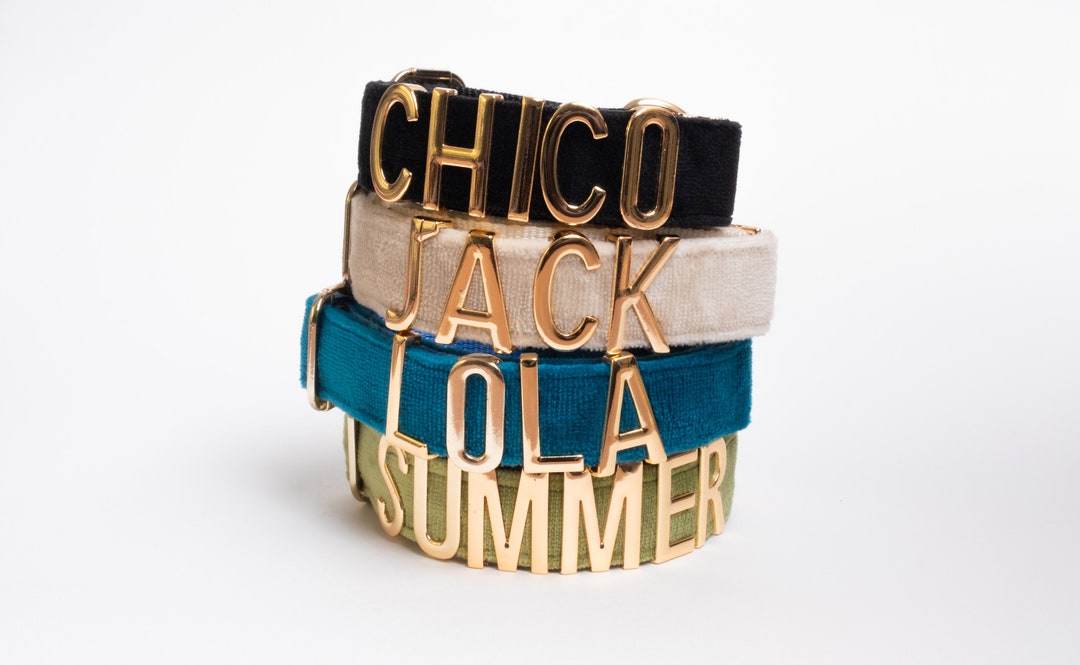 Personalized Dog Collar, Gold Letter Velvet Personalized Collar ...