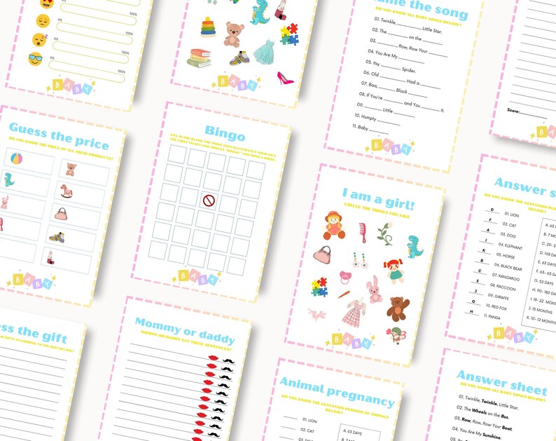 10x Babyshower Fun Printable Games | Gender Neutral Baby Predictions ...