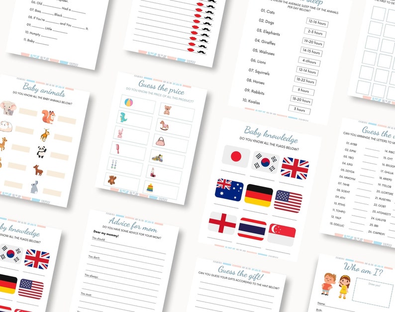 26x Babyshower Fun Printable Games | Gender Neutral Baby Predictions ...
