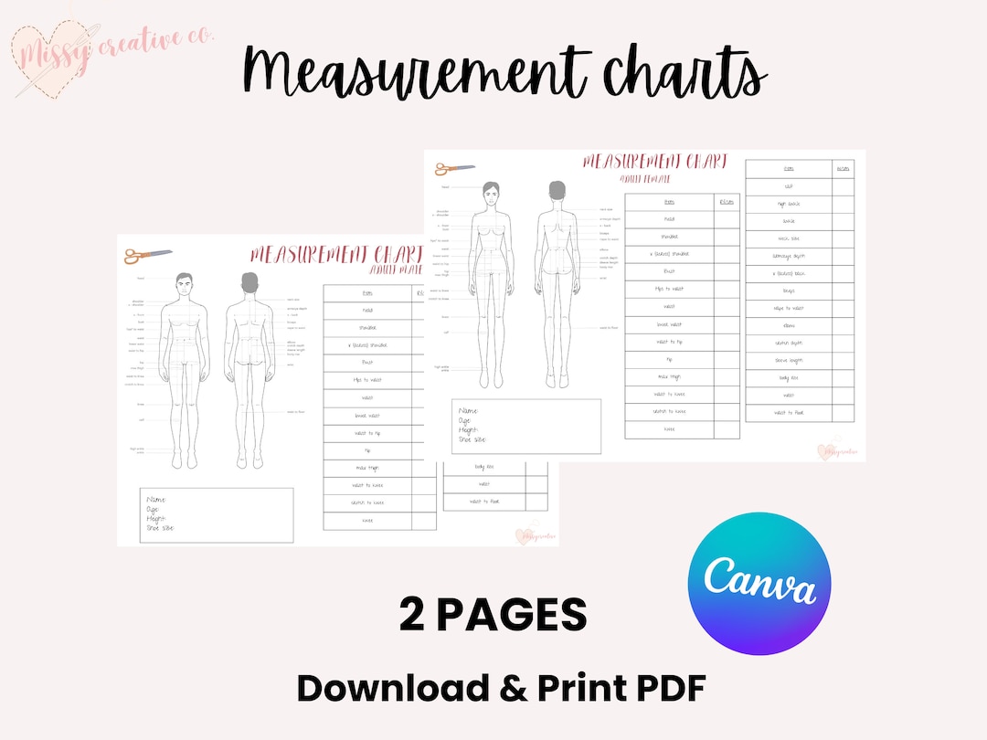 Sewing Measurement Chart Planner Sewing Digital Measurement Sew ...