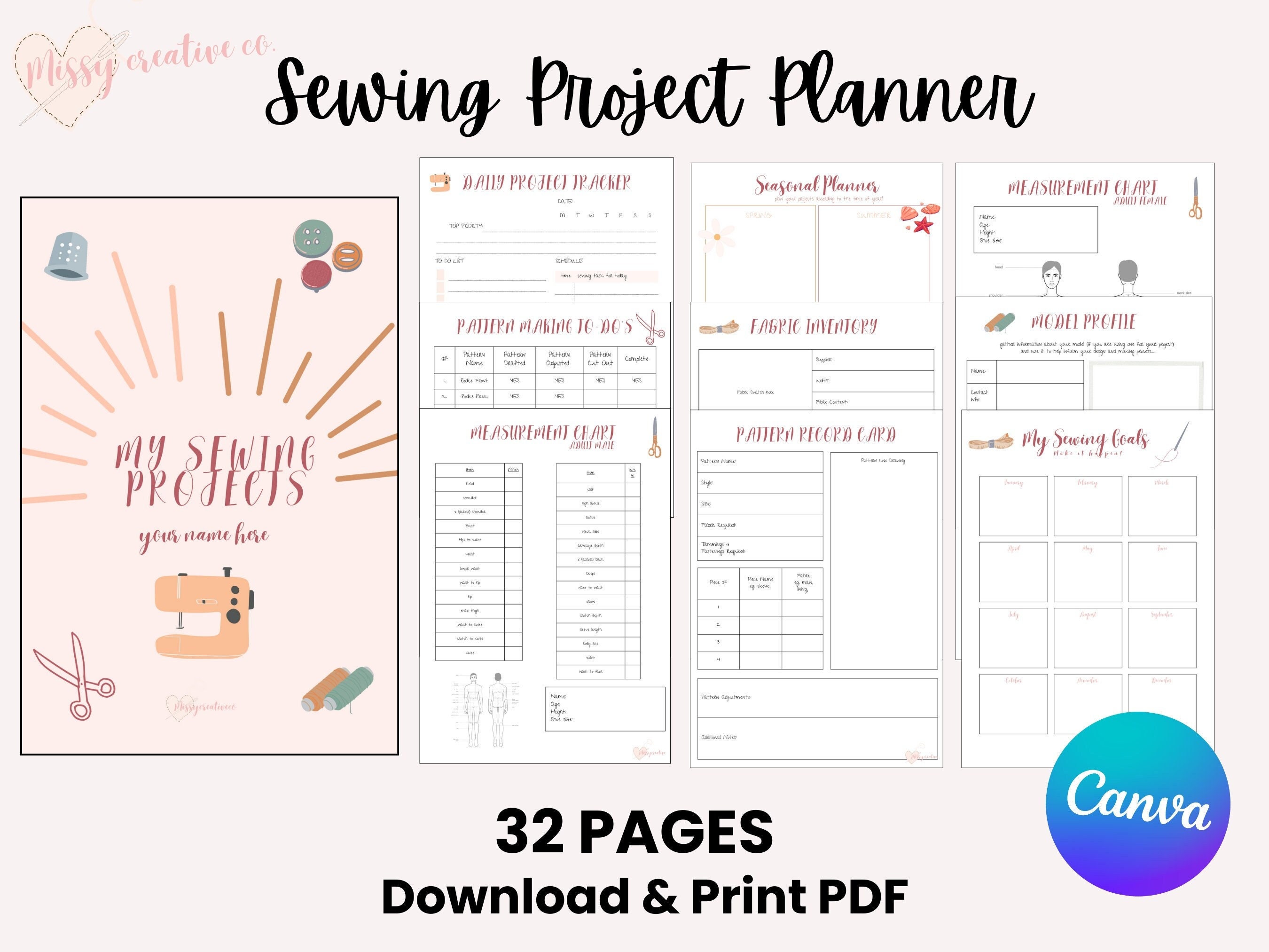 Planner Sewing Project Printable Sewing Journal Planner Digital ...