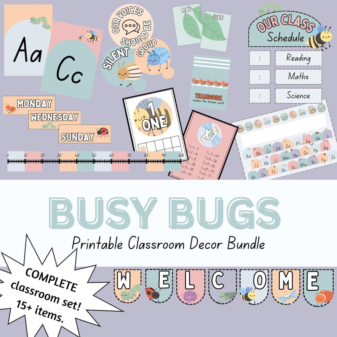 Busy Bugs Classroom Decor Printable Bundle, Instant Download Teacher ...