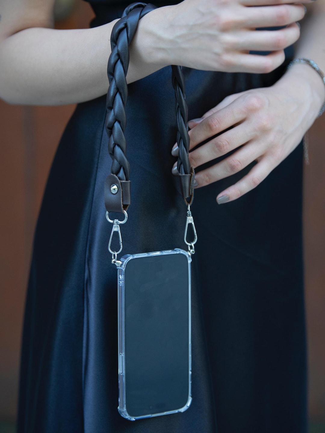 Braided Leather Phone Strap With Clear Case -customizable Leather ...
