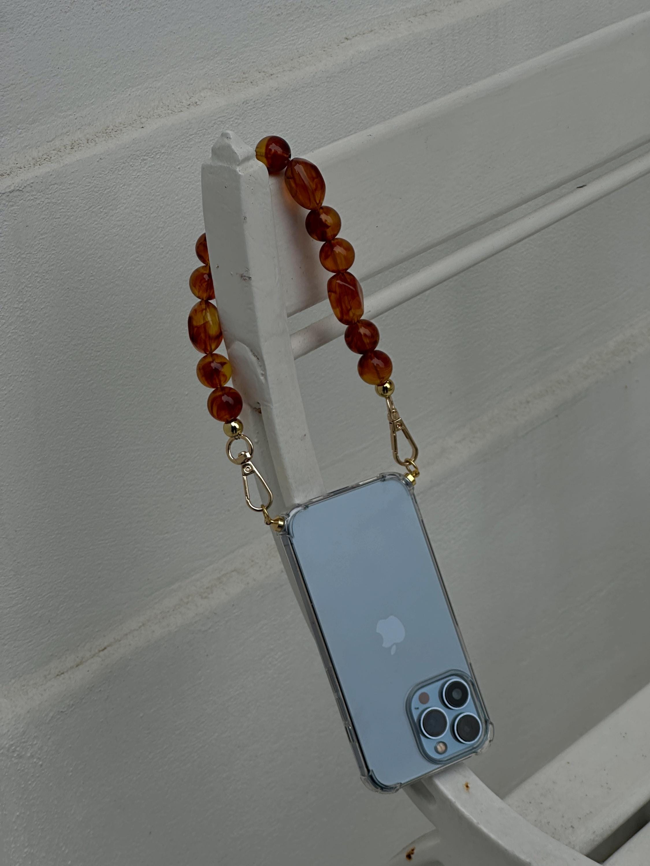 Handcrafted Amber Glass Bead Phone Strap - Elegant Transparent Case ...