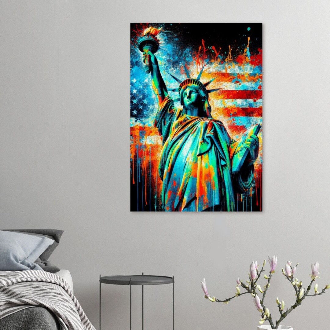 Statue of Liberty Color Pop Art Style Painting, Plexi Wood Brushed ...