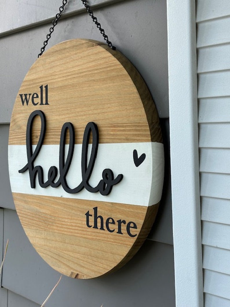 Wooden Round Hello Sign-front Door Sign-welcome Sign-all Season Sign ...