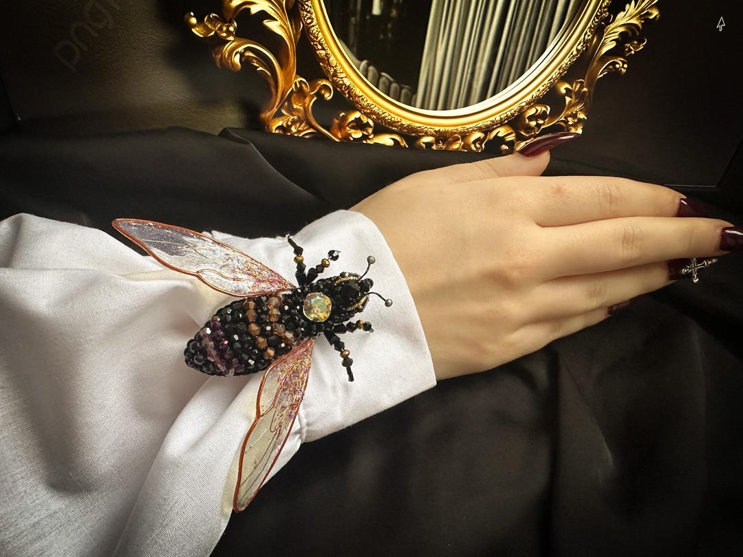 Handmade Beaded Insect Brooch Bee Wasp - Unique Embroidered Gift ...