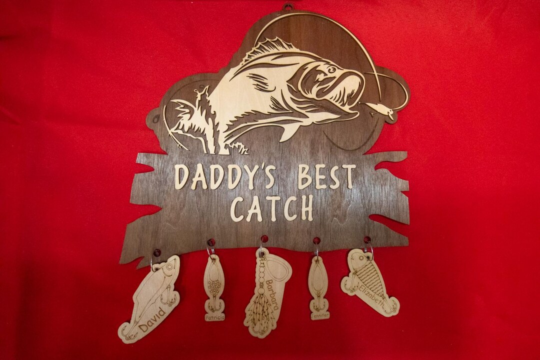 Personalized Daddy's Best Catch Sign | Engraved Fishing Lure Gift - Etsy