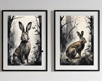 Hare, Hare With Basket and Flowers, Digital Print, Wall Art, Watercolor ...