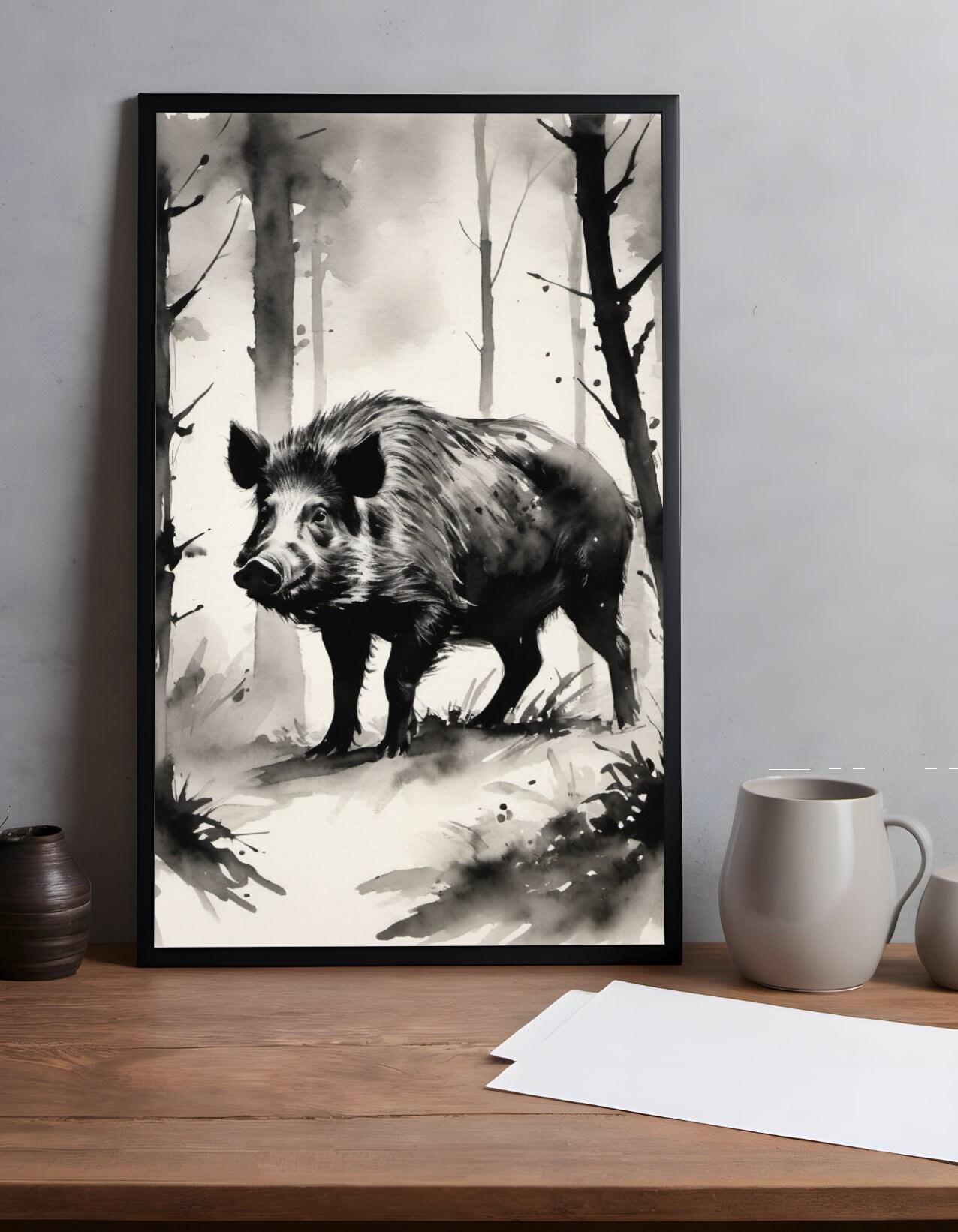 Wild Boar Painting, Wild Boar Printable Wall Art, Printable Wild Boar ...