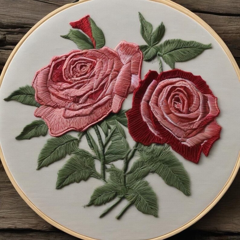 Rose Hand Embroidery Pattern, Flower Pattern, Embroidery DIY, Spring ...