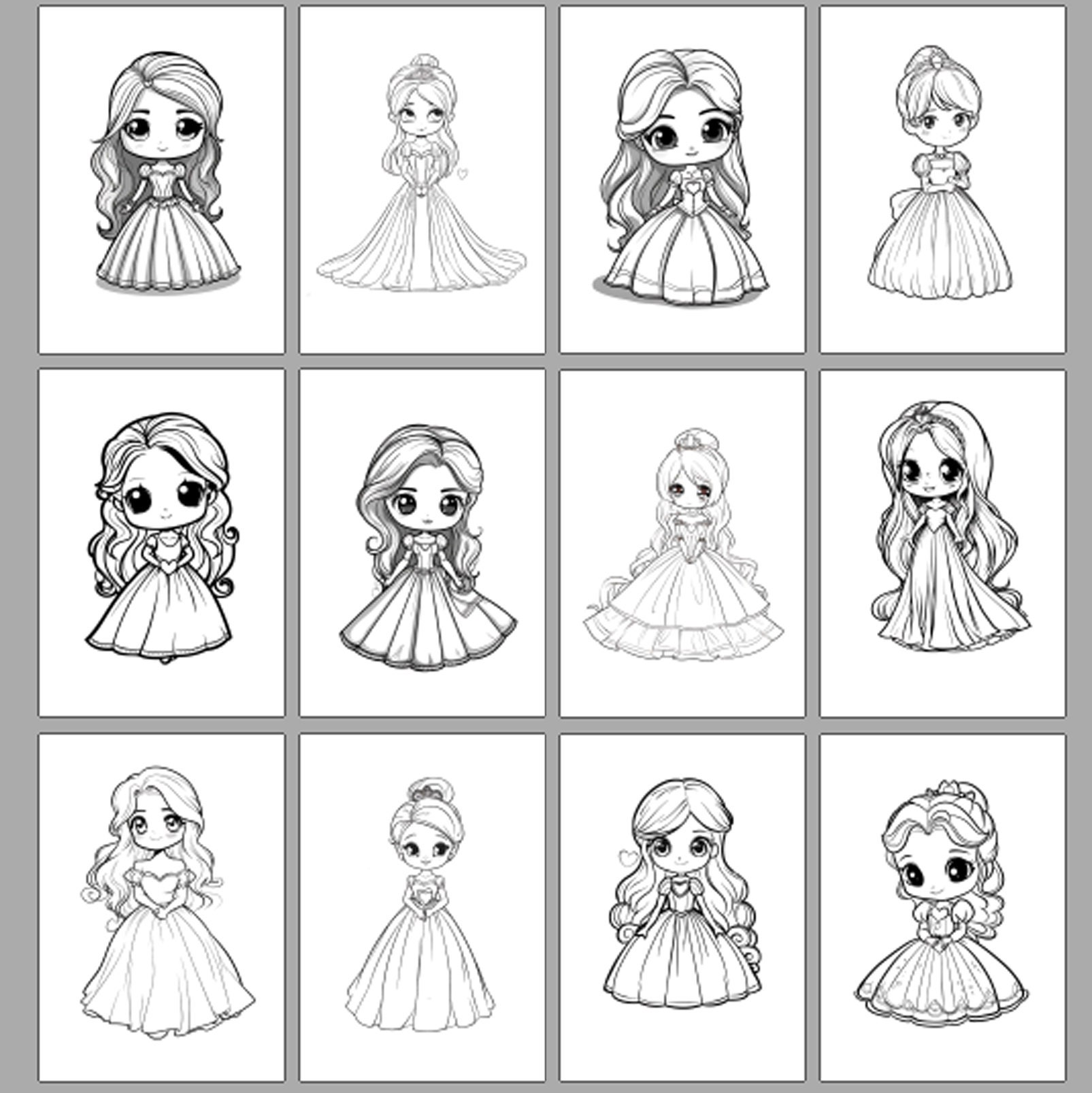 Cute Kawaii Princess Coloring Book for Girls, Kids Coloring Pages ...