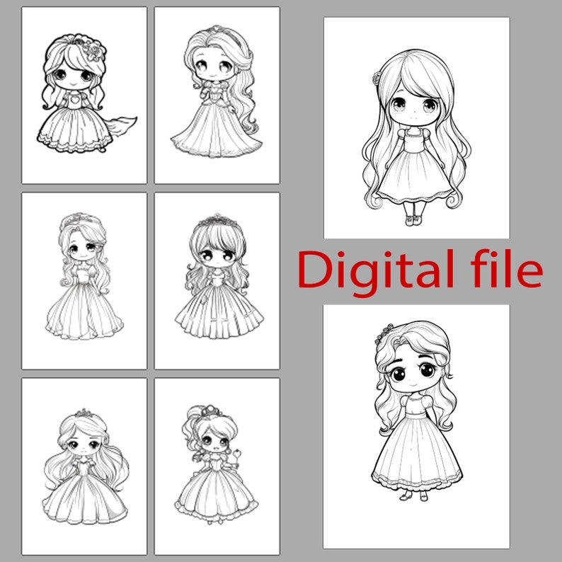 Cute Kawaii Princess Coloring Book for Girls, Kids Coloring Pages ...