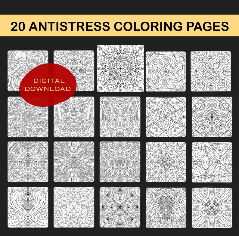 20 Anti-stress Coloring Pages, Adult Coloring Pages, Stress Relieve ...
