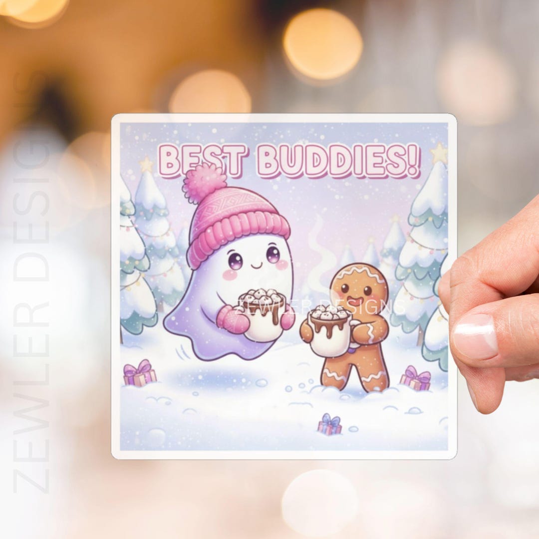 Best Buddies Stickers, Funny Cute Ghost Gingerbread Man Sticker ...
