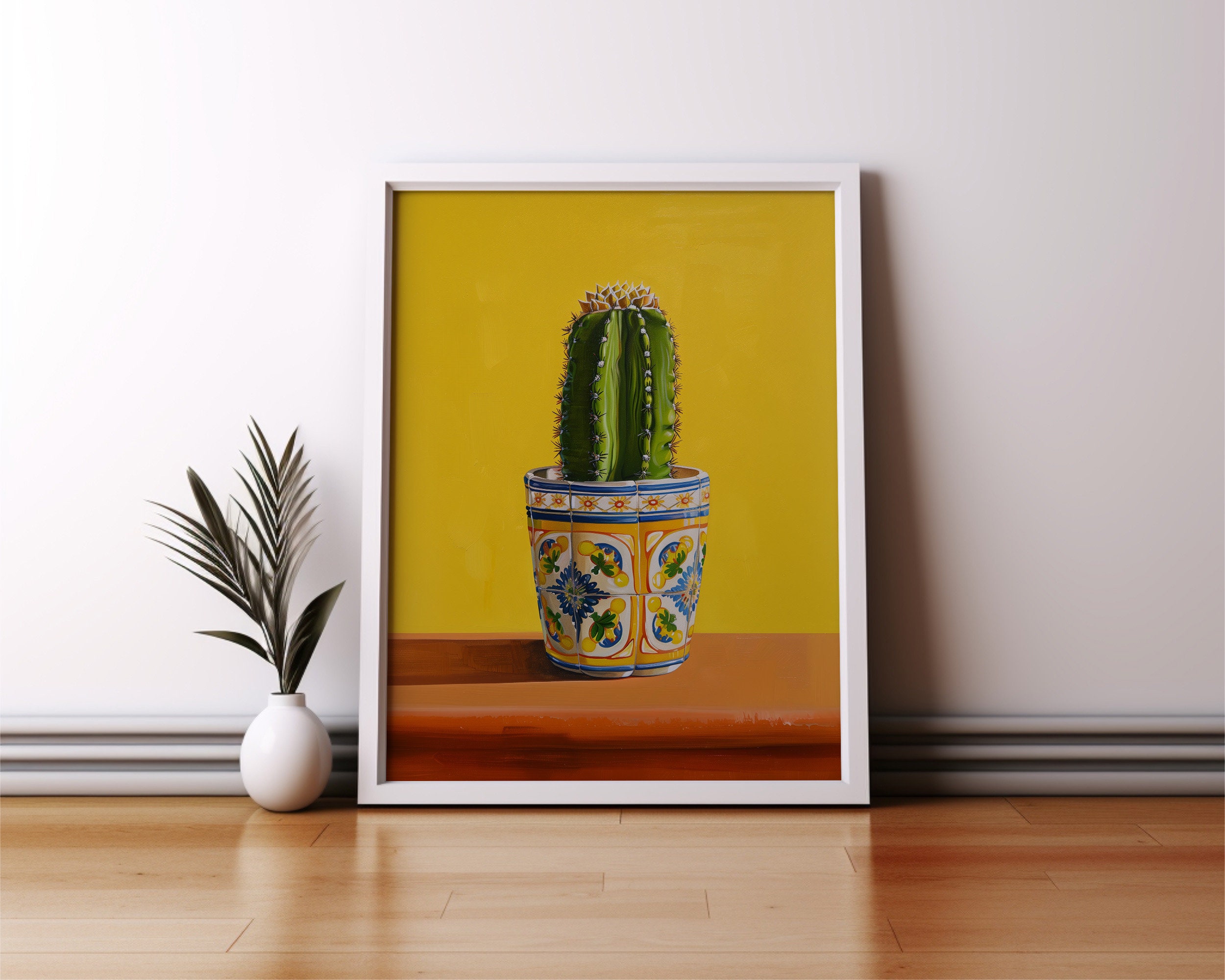 Cactus, Cactus Poster, Watercolor Cactus Wall Art, Sicilian Tile Decor ...