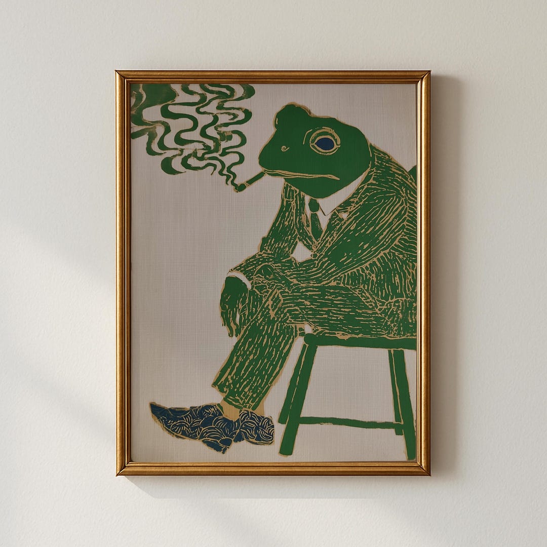 Gentleman Frog Poster Vintage Style Amphibian Art Print Whimsical ...